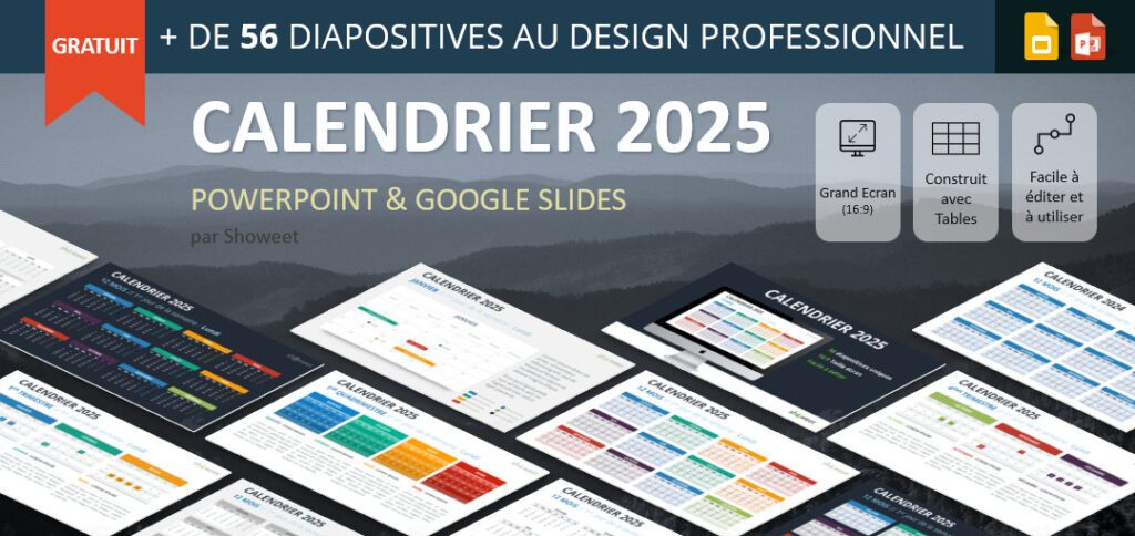 Calendrier 2025 pour PowerPoint et Google Slides
